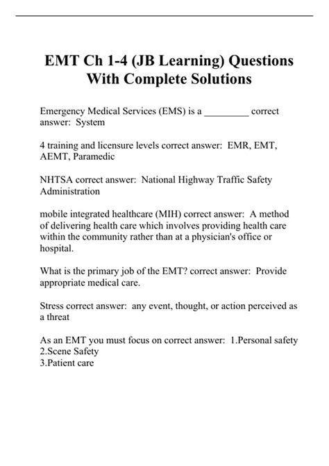 Emt Ch Jb Learning Questions With Complete Solutions Emt Jb Learning Stuvia Us