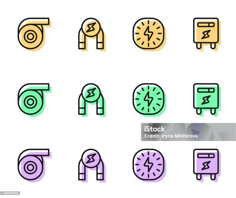 라인 번개 볼트 롤 접착 테이프 자석 및 전기 계량기 아이콘을 설정합니다 벡터 건강관리와 의술에 대한 스톡 벡터 아트 및 기타 이미지 건강관리와 의술 검은색 과학