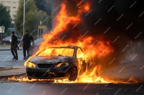 Premium Ai Image A Car Was Engulfed In Flames
