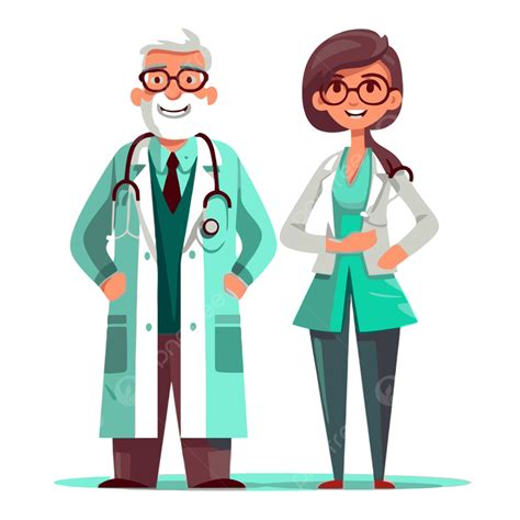 دكتور وممرضة طبيب لطيف وطبيبة معزولة ناقلات Illustrado Cartoon ملصق