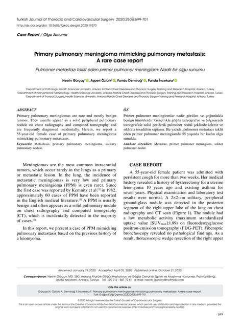 Pdf Primary Pulmonary Meningioma Mimicking Pulmonary Metastasis A