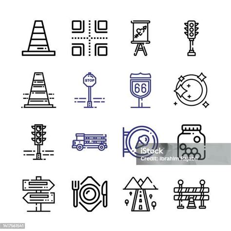 고속도로 아이콘 라인 아이콘으로 설정합니다 현대적인 얇은 라인 스타일 웹 및 모바일 아이콘에 적합합니다 벡터 일러스트 레이 션 Eps 10 0명에 대한 스톡 벡터 아트 및