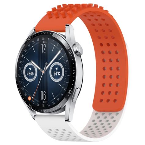 Huawei Watch Gt3 46mm 22mm 구멍 통기성 3d 도트 실리콘 시계 밴드 오렌지 화이트