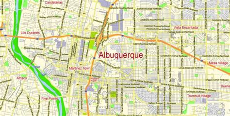 Albuquerque New Mexico Us Pdf Map Vector Exact City Plan Scale 161480