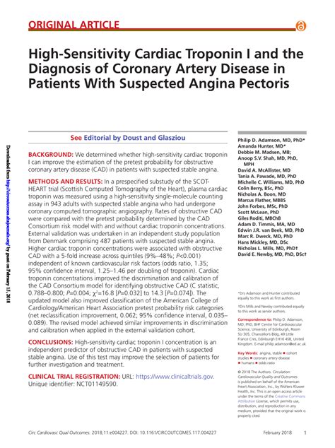 Pdf High Sensitivity Cardiac Troponin I And The Diagnosis Of Coronary