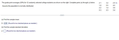 Solved The Grade Point Averages GPA For 12 Randomly Chegg Com