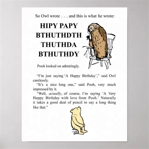 Winnie The Pooh Owl Writes Happy Birthday Poster Zazzle