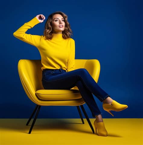 Premium Ai Image Woman In Yellow Sitting In Armchair Bright And Cheerful Fashion Style Ai