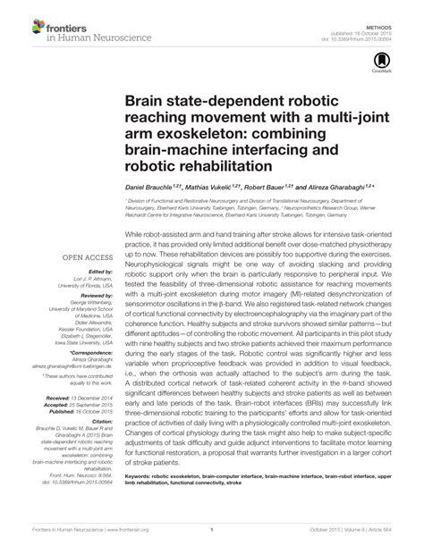 Pdf Brain State Dependent Robotic Reaching Movement With A Multi Joint Arm Exoskeleton