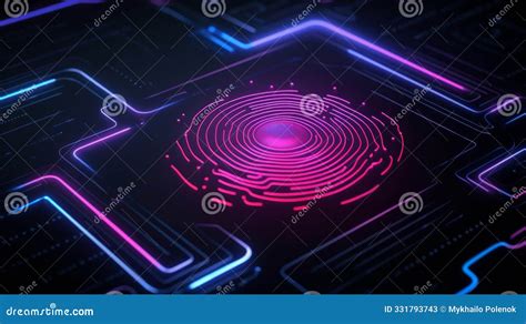 Abstract Cyber Fingerprint Hologram In Neon Lights Neural Network Ai Generated Stock Image