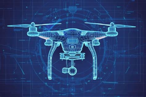 Vector Blueprint Wireframe Of A Quadcopter Or Drone Highlighting Detailed Line Art Design For