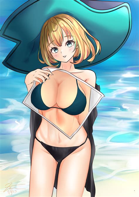 Rule 34 1girls Bare Midriff Bare Shoulders Belly Button Big Breasts Big Hat Bikini Blonde Hair