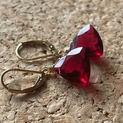 Ravishing Ruby Red Quartz Trillion Leverback Earrings Etsy