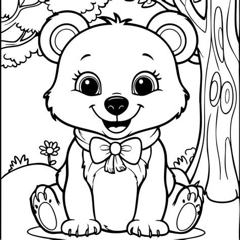 Smiling Bear Cub Sitting Happily In A Peaceful Forest Scene 66765138
