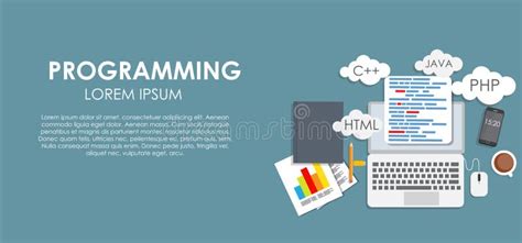 Programming Coding Concept Flat Background Vector Stock Vector Illustration Of Hand