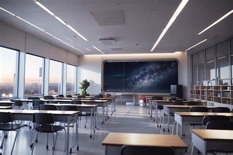 Premium Ai Image A Sleek Modern Classroom With Advanced Technology