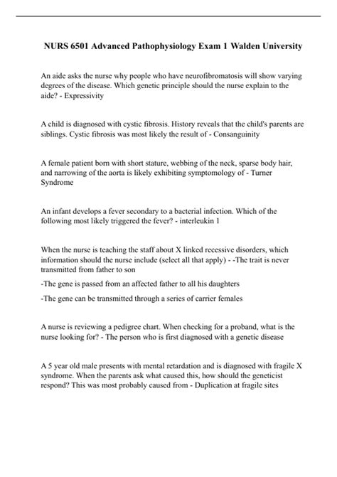 Nurs 6501 Advanced Pathophysiology Exam 1 Walden University Nurs 6501 Stuvia Us