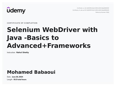 earned selenium certification with rahul shetty mohamed babaoui محمد