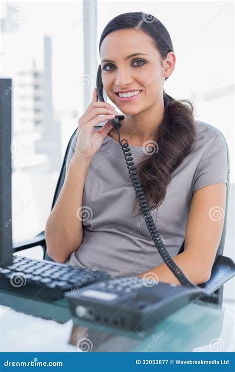 Smiling Secretary Answering Land Line Stock Image Image Of Business