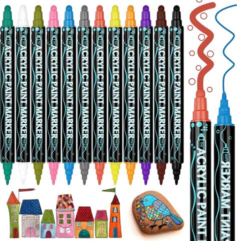 JEFFNIUB Feutre Marqueur Acrylique Double Pointe Pinceau 24 Couleurs