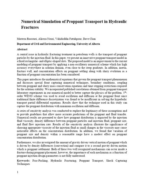 Numerical Simulation Of Proppant Transport In Hydraulic Fractures Pdf Fluid Dynamics