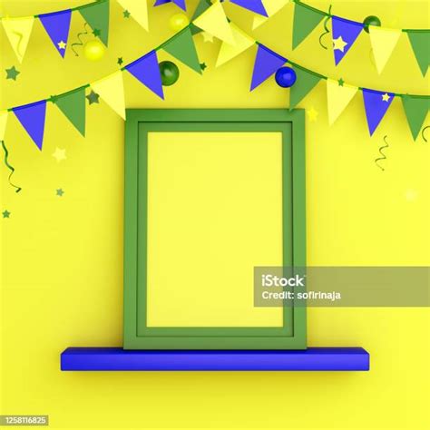 브라질 장식 배경의 행복 독립 기념일 장식 배경 번팅 플래그 빈 프레임 모형 흰색색색종이 복사 공간 텍스트 인사말 카드 배너 템플릿 전단지 별과 리본 3d 일러스트 브라질에