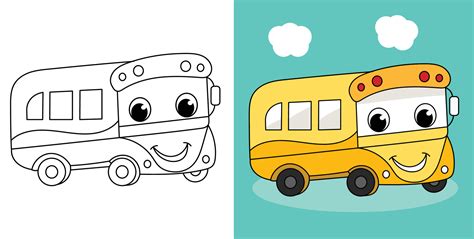 Hand Drawn Outline Vehicle Cute School Bus Illustration Cartoon