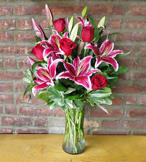 Oriental Lilies And Red Roses Georgewood Florist