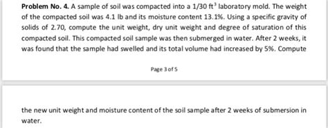 Solved Problem No A Sample Of Soil Was Compacted Into A Chegg