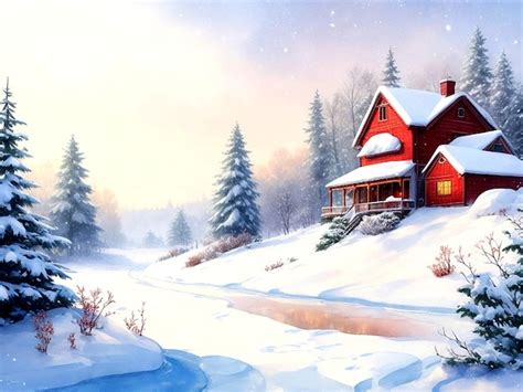 Premium AI Image Winter Landscape With Trees Generative Ai