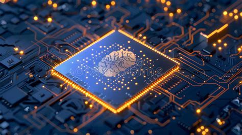 Glowing Circuit Board With An Ai Powered Brain Stock Illustration