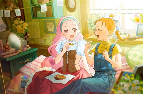2girls Blonde Hair Blush Bokujou Monogatari Bow Braids Flowers Headband