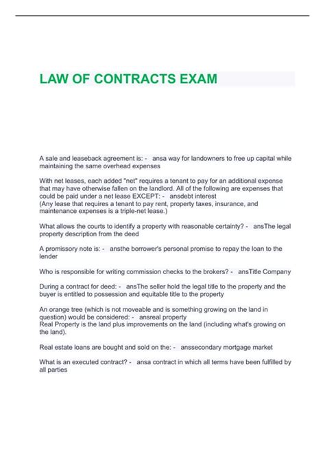 Law Of Contracts Exam 2 Questions With Correct Answers Law Of