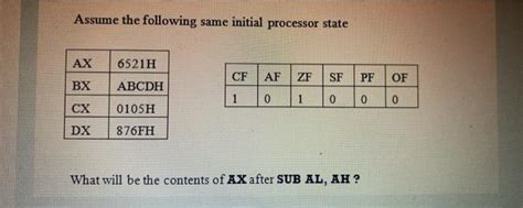 Solved Assume The Following Same Initial Processor State Ax Chegg
