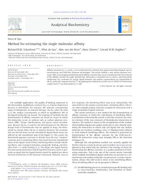 Pdf Method For Estimating The Single Molecular Affinity