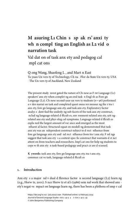 Pdf Measuring L1 Chinese Speakers Anxiety When Completing An English As L2 Video Narration