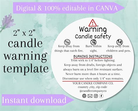 Editable Candle Warning Label Template Candle Safety Label Circle