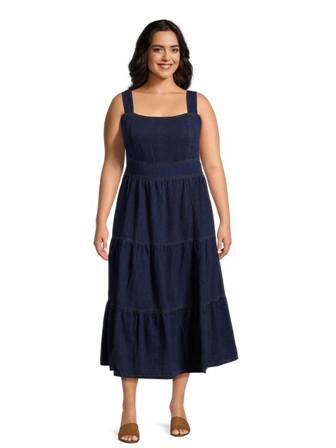 Nineeight Womens Plus Size Denim Midi Dress