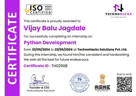 Completed Python Technohacks Internship Vijay Jagdale Posted On The