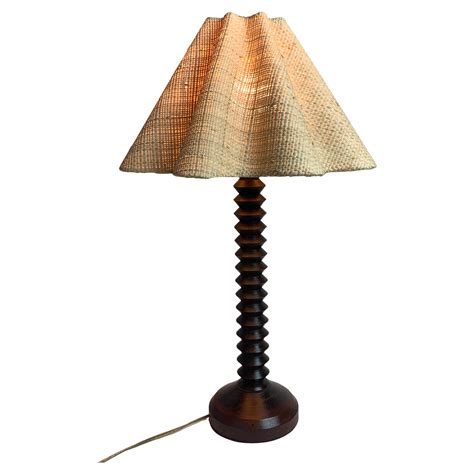 French Modernist Wood Turned Table Lamp In The Style Of Charles Dudouyt