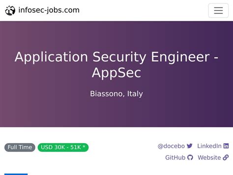 Hiring Application Security Engineer Appsec In Biassono Italy R