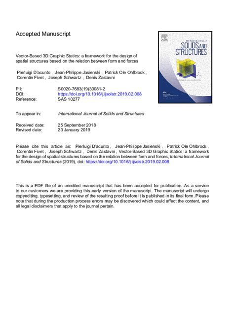 Pdf Vector Based 3d Graphic Statics A Framework For The Design Of Spatial Structures Based On