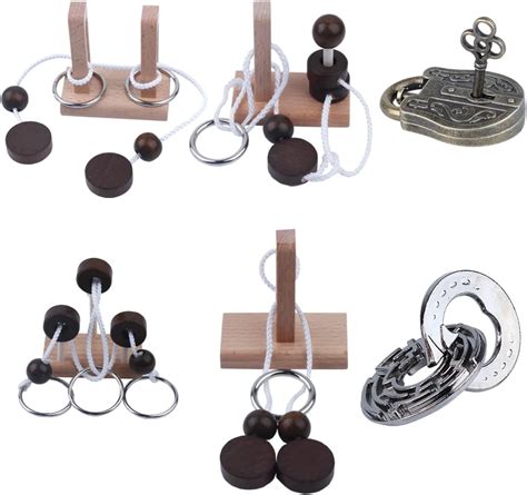 Brain Teaser Puzzle Wooden Threading Rope Loop Puzzle And Metal Puzzle
