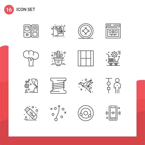 Set Of 16 Modern Ui Icons Symbols Signs For Webpage Template Bakery Page Pie Editable Vector
