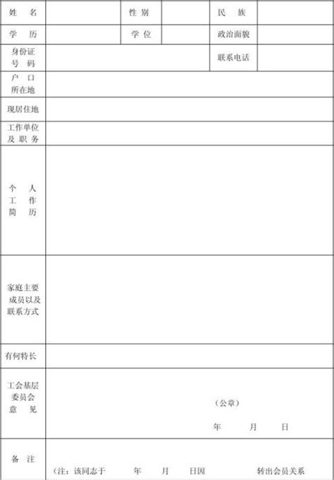 工会会员登记表范文（八篇） 范文118