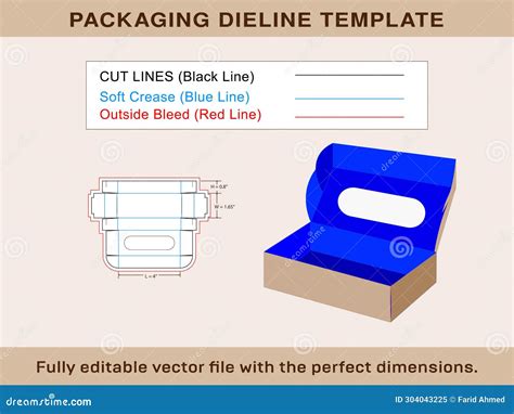 Rectangle Box With Display Dieline Template And 3d Box Stock Vector