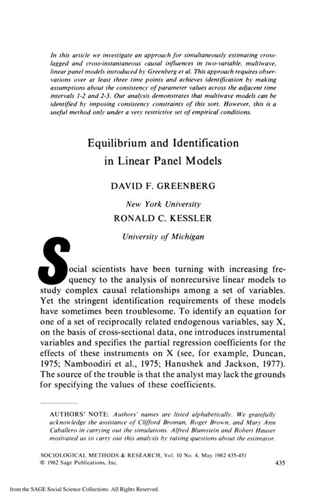 Pdf Equilibrium And Identification In Linear Panel Models