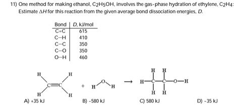 Solved 11 One Method For Making Ethanol C2H5OH Involves Chegg