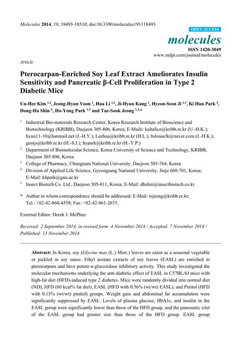 Pdf Pterocarpan Enriched Soy Leaf Extract Ameliorates Insulin