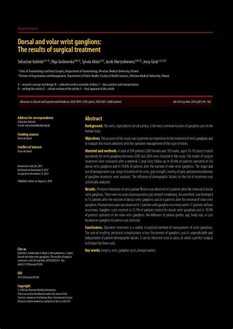Pdf Dorsal And Volar Wrist Ganglions The Results Of Surgical